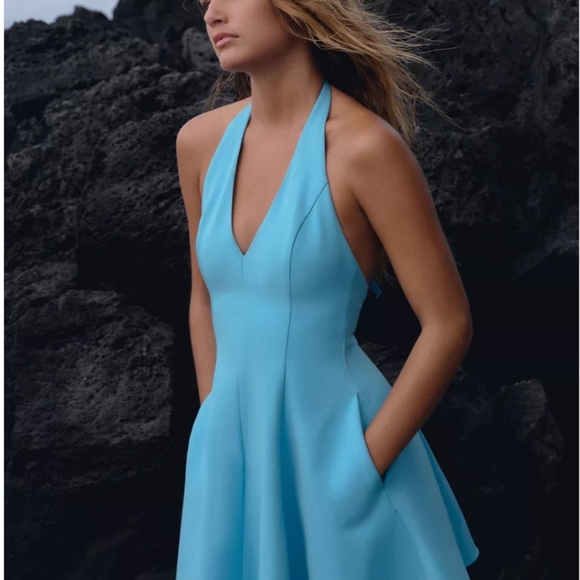 Zara | Dresses | Zara Sky Blue Backless Dress | Poshmark